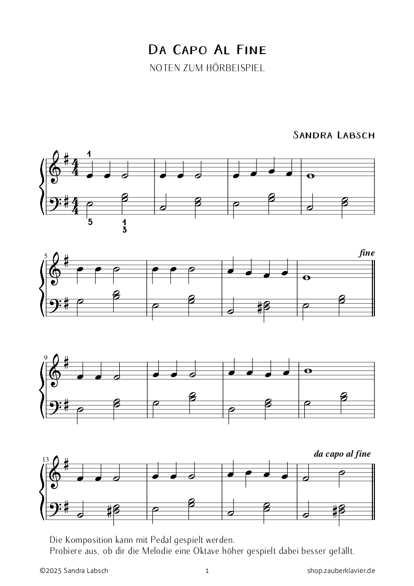 Klaviernoten | Da capo al fine / coda / segno - 3 kleine Klavierstücke ...