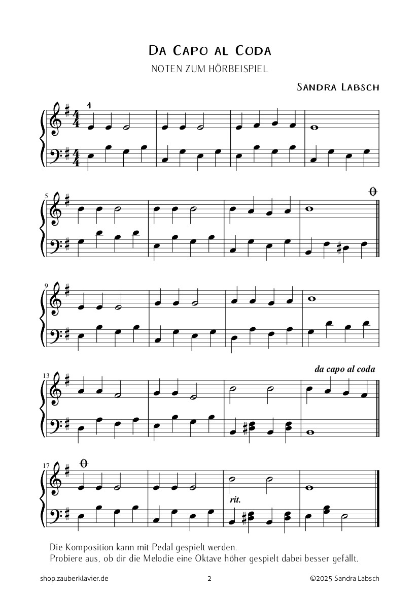 Klaviernoten | Da capo al fine / coda / segno - 3 kleine Klavierstücke ...